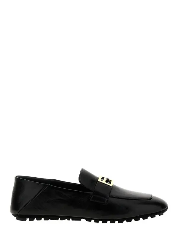 Fendi Baguette Leather Loafers With Metal Logo Detail - Black