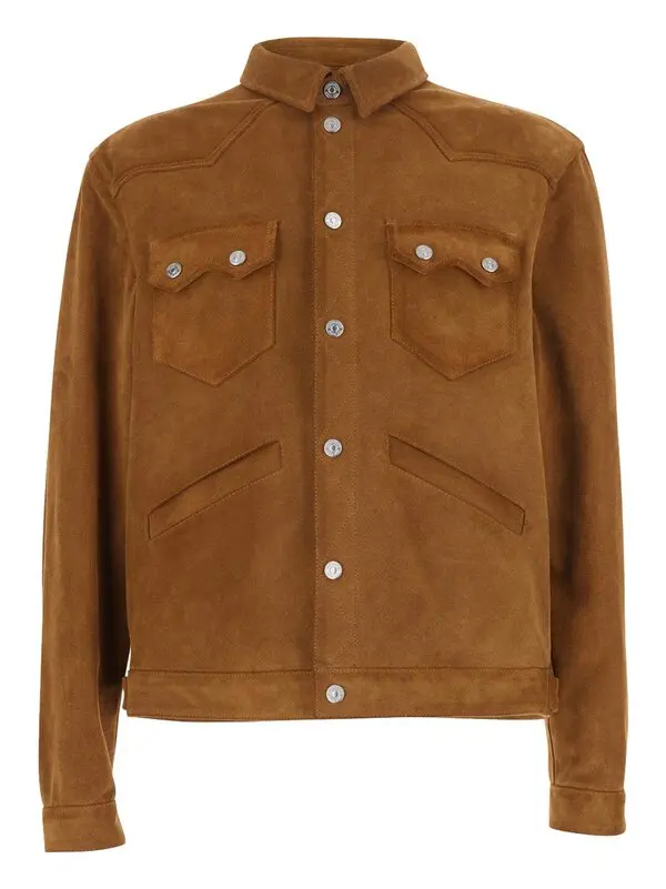 Dsquared2 Suede Jacket With Classic Collar And Buttoned Pockets - Multicolor