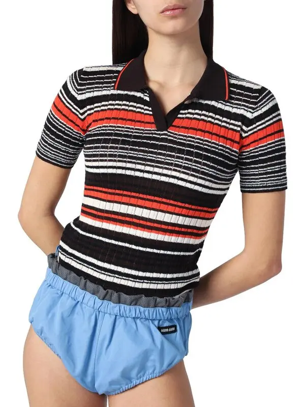 ROBERTO COLLINA Striped Cotton Blend Polo - Multicolor