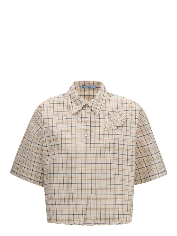 Prada Checked Poplin Shirt With Patch Pocket - Cream