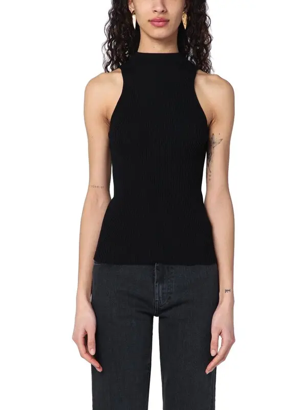 ROBERTO COLLINA Ribbed High Neck Sleeveless Top - Black