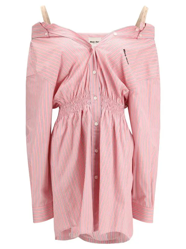 Miu Miu Striped Long Sleeve Dress - Pink
