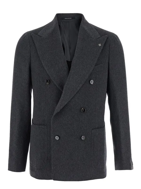 Tagliatore Grey Double-breasted Peak Lapel Jacket In Wool And Cashmere - Multicolor