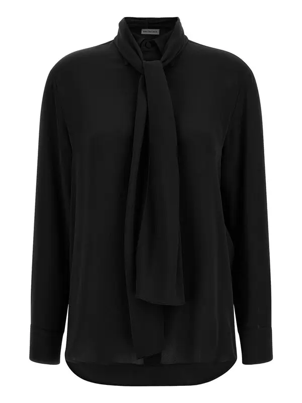 Balenciaga Georgette Shirt With Removable Scarf Collar - Black