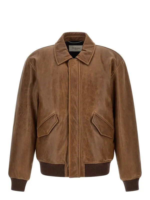 Saint Laurent Vintage Leather Bomber Jacket - Brown