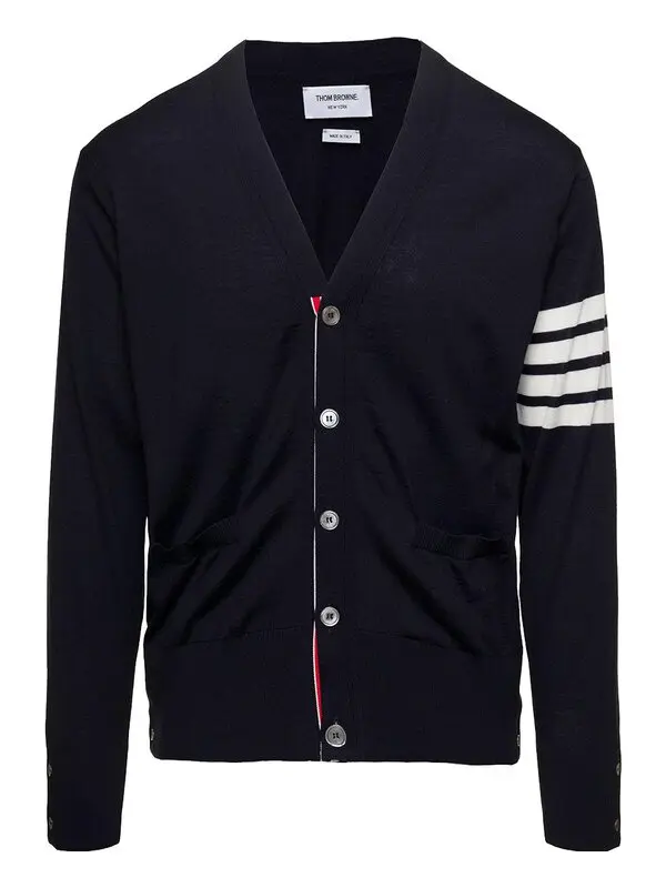 Thom Browne Long Sleeve Wool V-neck Cardigan - Multicolor