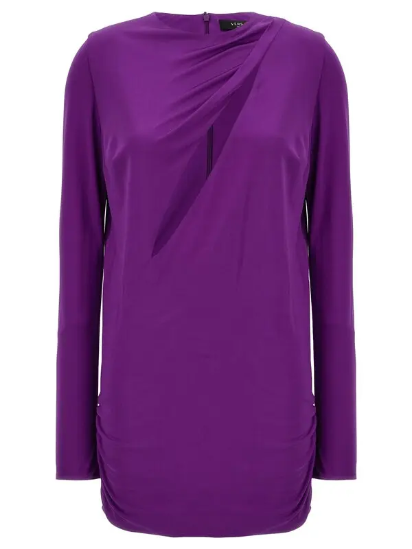 Versace Cut Out Jersey Dress - Purple
