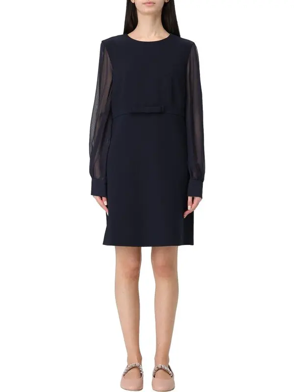 Max Mara Sheer Sleeve Bow Detail Dress - Blue