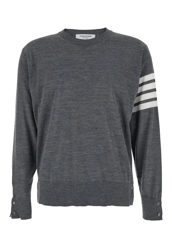 Thom Browne Crew Neck Sweater With 4-bar Detail - Gray