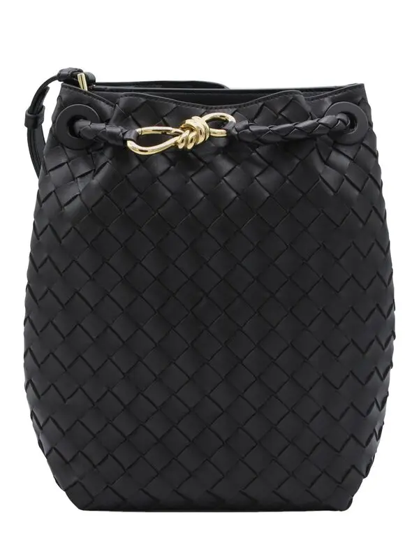 Bottega Veneta Woven Leather Shoulder Bag With Gold Tone Clasp - Brown