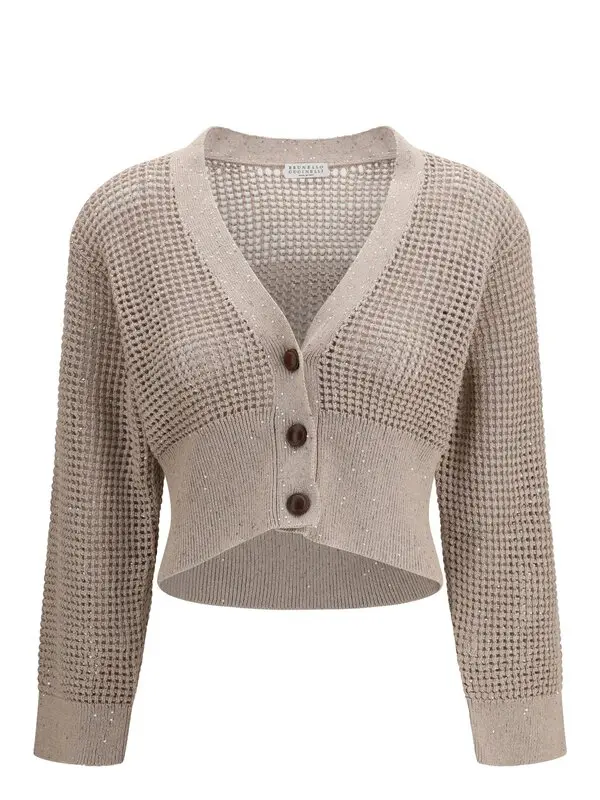 Brunello Cucinelli Sequined Mesh Cardigan - Cream