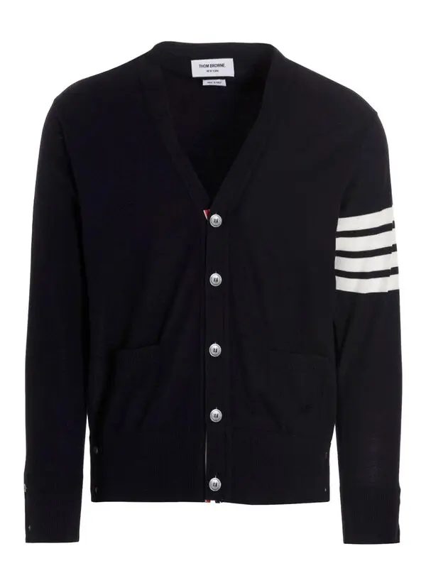 Thom Browne Merino Wool Cardigan With Button Detailing - Blue