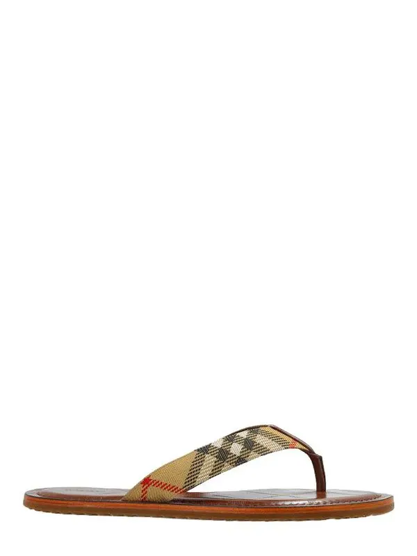 Burberry Beige Check Pattern Thong Strap Flat Sole Sandals - Cream