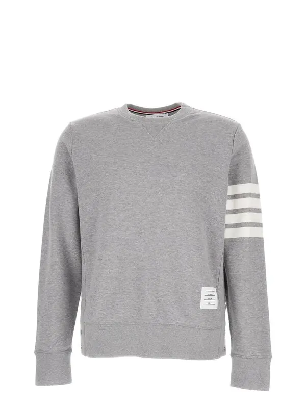 Thom Browne Grey Crewneck Sweatshirt With 4 Bar Tab In Cotton - Multicolor