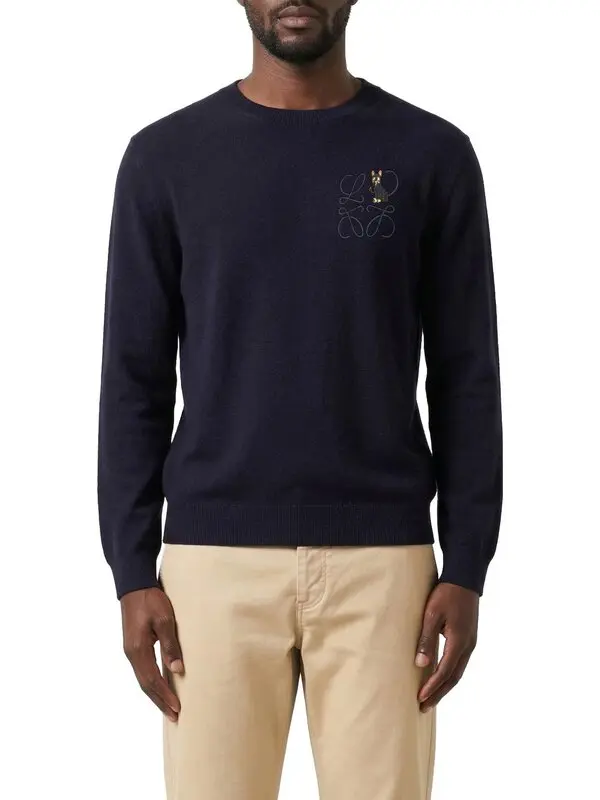Loewe Crew Neck Wool Blend Sweater - Blue