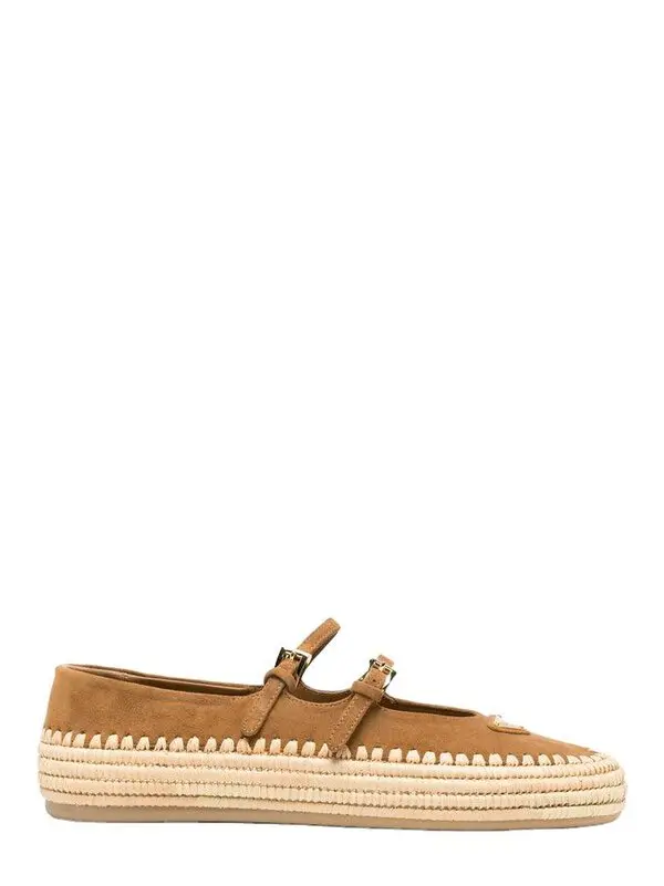 Prada Suede Espadrille Mary Janes With Buckle Straps - Brown
