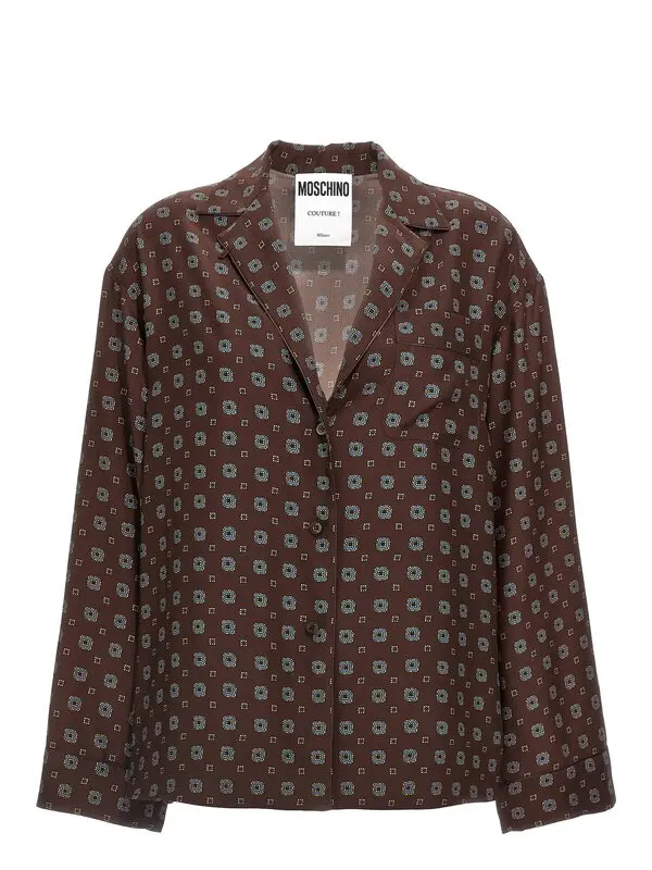 Moschino Printed Silk Shirt With Classic Collar - Brown