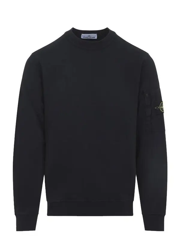Stone Island Crew Neck Long Sleeve Cotton Sweatshirt With Patch Detail - Black