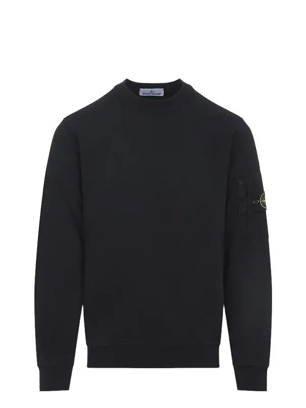 Stone Island Crew Neck Long Sleeve Cotton Sweatshirt With Patch Detail - Black