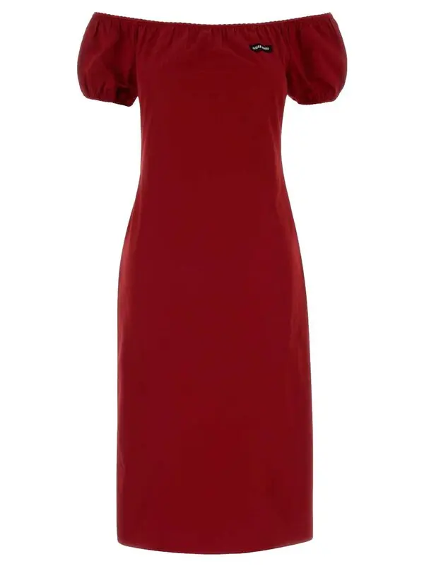 Miu Miu Off-the-shoulder Puff Sleeve Cotton Dress - Red