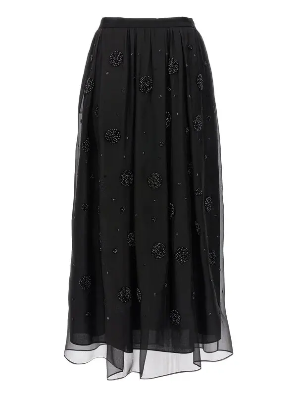Max Mara Wilma Organza Rhinestone Embellished Skirt - Black