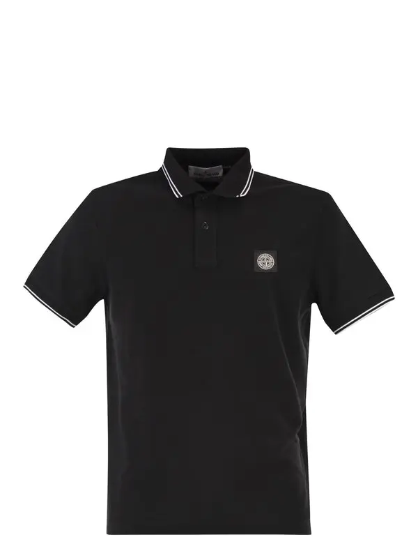 Stone Island Slim Fit Short Sleeve Polo Shirt With Compass Patch - Black