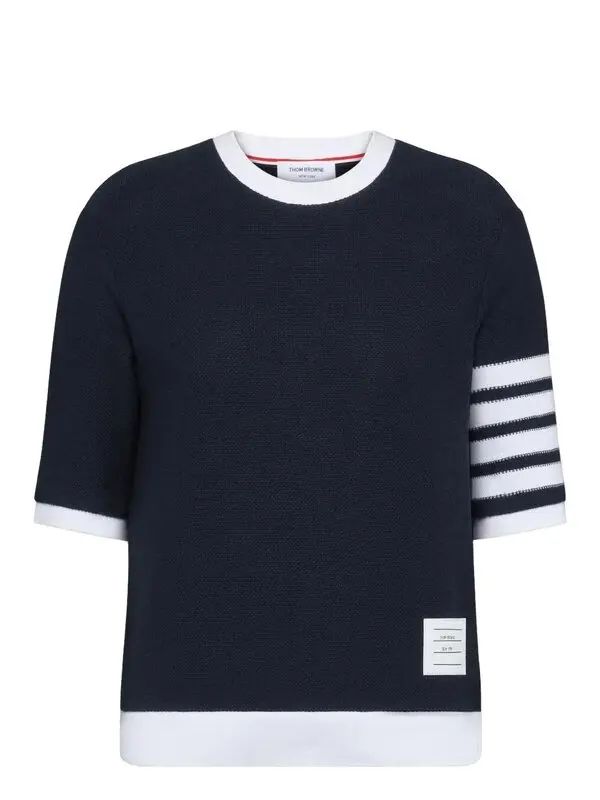 Thom Browne Textured Cotton Piqué 4-bar T-shirt - Blue