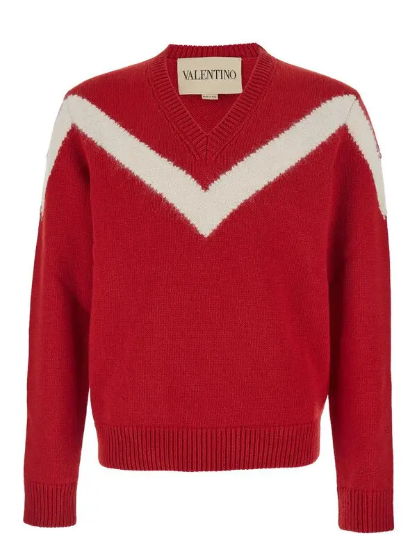 Valentino Garavani Wool V-neck Sweater With Rear Bow Detail - Multicolor