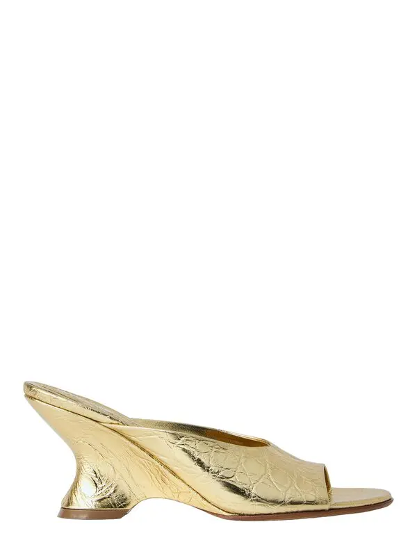 Dries Van Noten Sculpted Heel Open Toe Mules - Gold