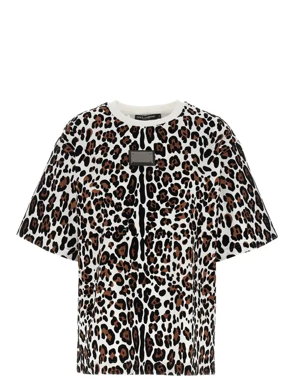 Dolce & Gabbana Animal Print Logo Plaque T-shirt - Multicolor