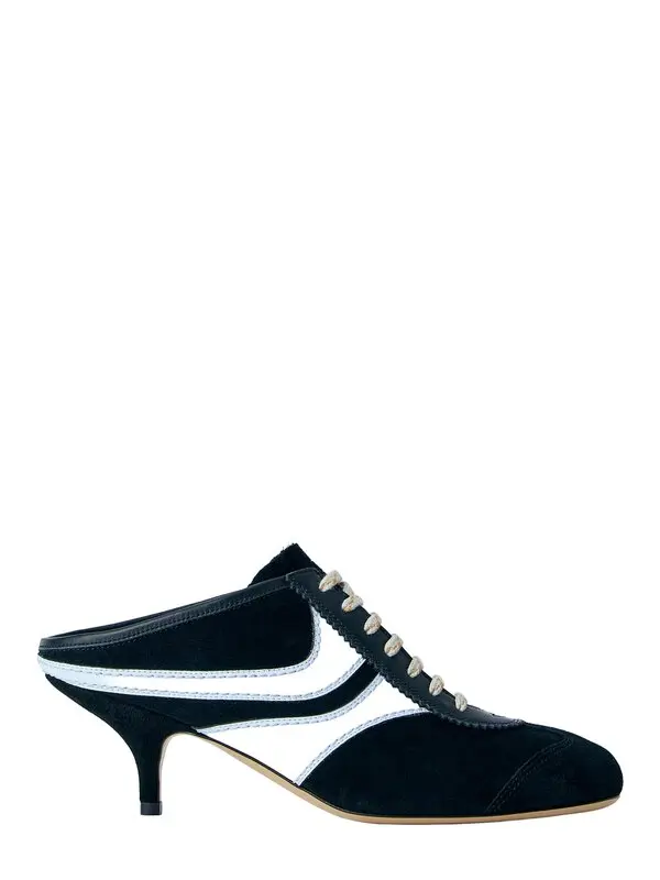 Dries Van Noten Lace-up Suede And Leather Mule Heels - Black