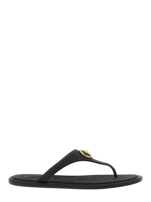 Versace Alia Rubber Medusa Flip Flop Sandals - Black