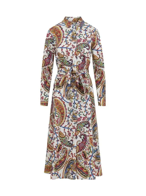 Etro Paisley-print Midi Shirt Dress With Belt - White