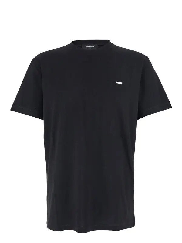 Dsquared2 Crewneck T-shirt With Patch Logo On The Front In Cotton - Black