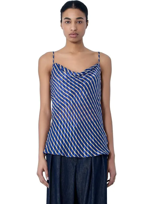 Dries Van Noten Diagonal Stripe Cowl Neck Camisole - Blue