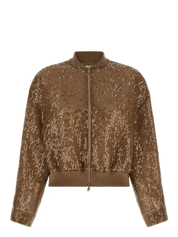 Brunello Cucinelli Silk Sequin Zip Cardigan - Brown