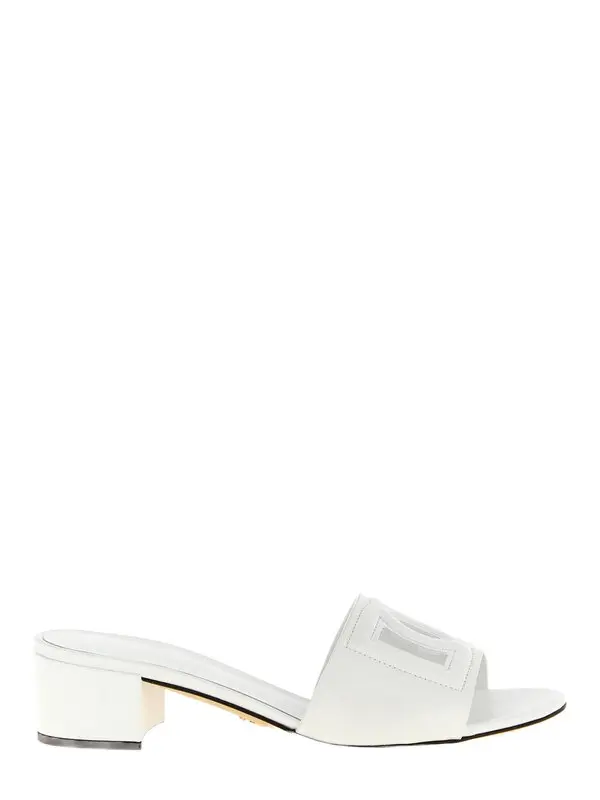 Dolce & Gabbana Calf Leather Dg Logo Heeled Sandals - White