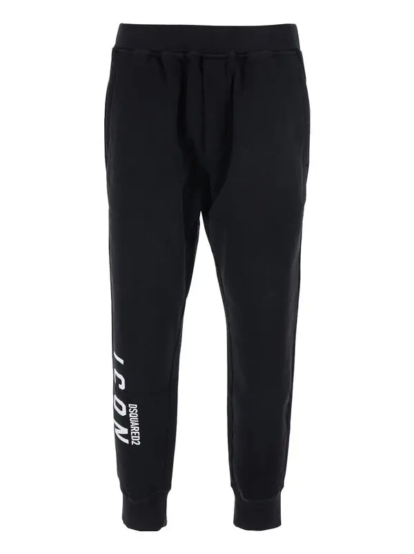 Dsquared2 Black Pants With Elastic Waist And Logo Lettering On The Leg In Cotton - Multicolor