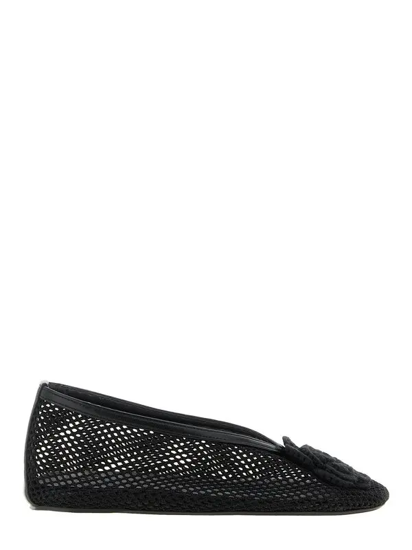 GANNI Jenny Ballet Flats With Floral Crochet Detail - Black