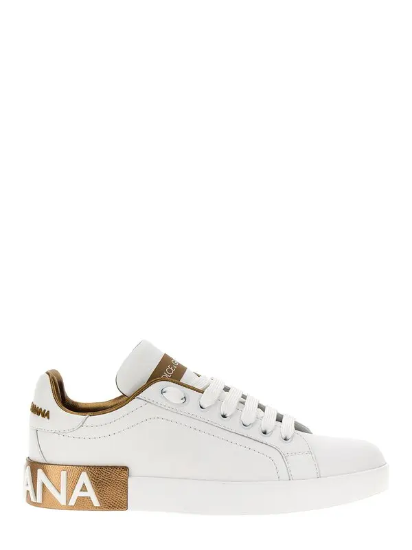Dolce & Gabbana Portofino Sneakers In Napped Calfskin - Gold