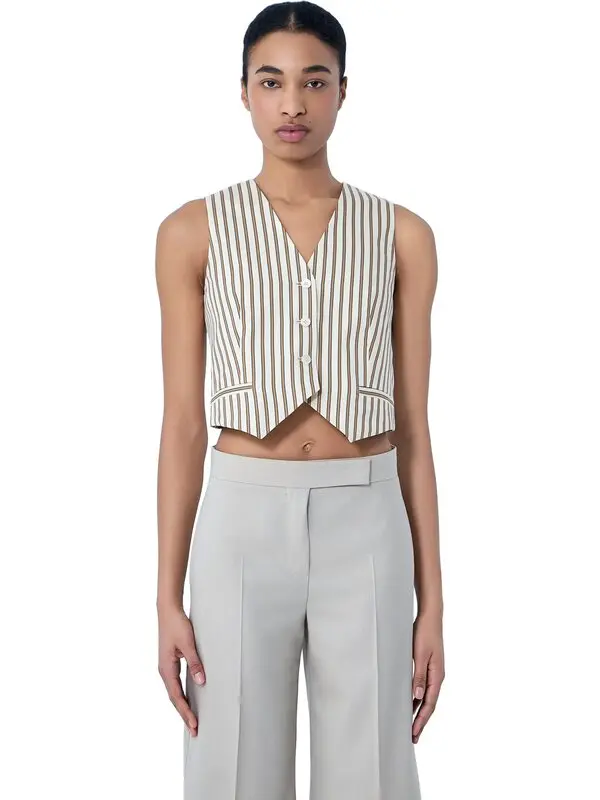 Max Mara Striped Cotton Silk Waistcoat - Cream