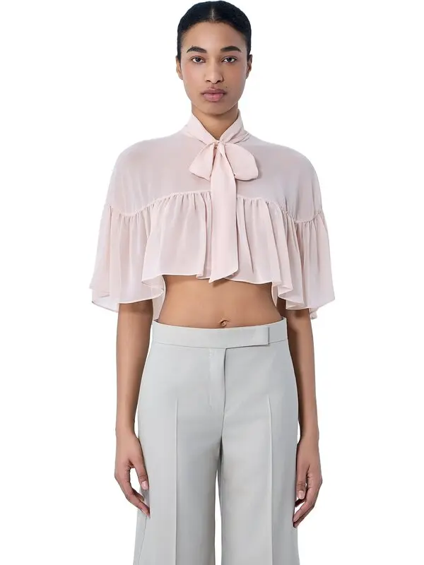 Max Mara Silk Chiffon Cropped Blouse With Tie Neck - Pink