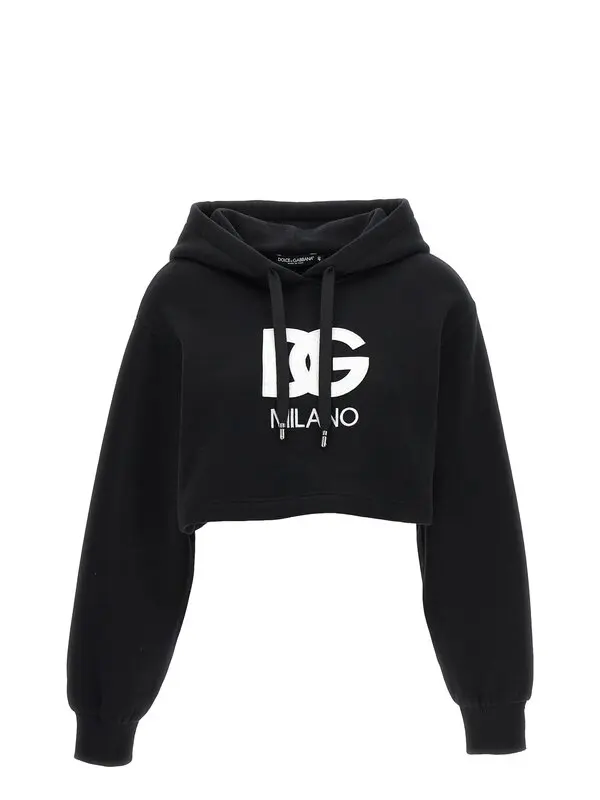 Dolce & Gabbana Cropped Hoodie With Embroidered Logo - Black