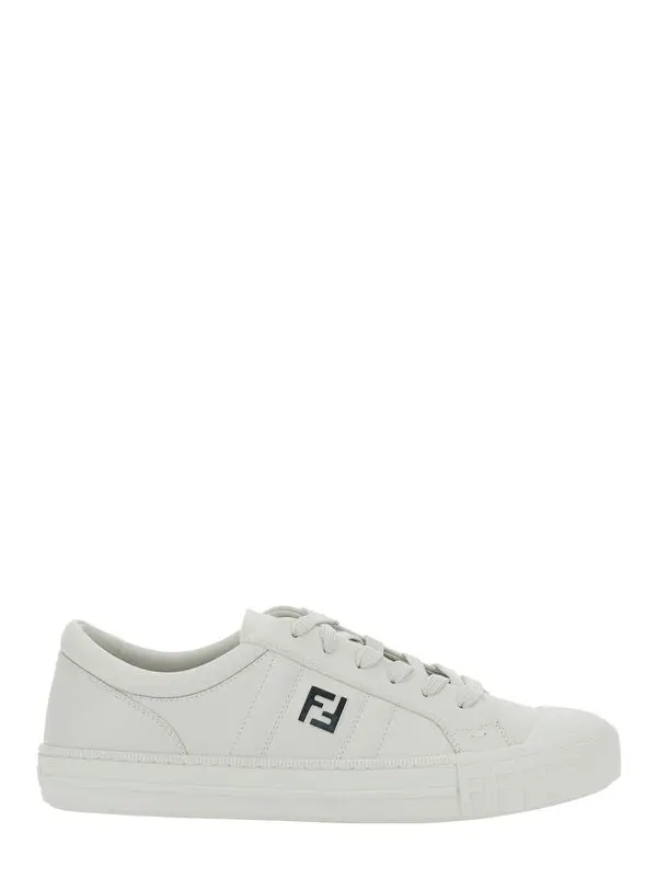 Fendi Domino" Low-top Leather Sneakers With Metallic Logo - White