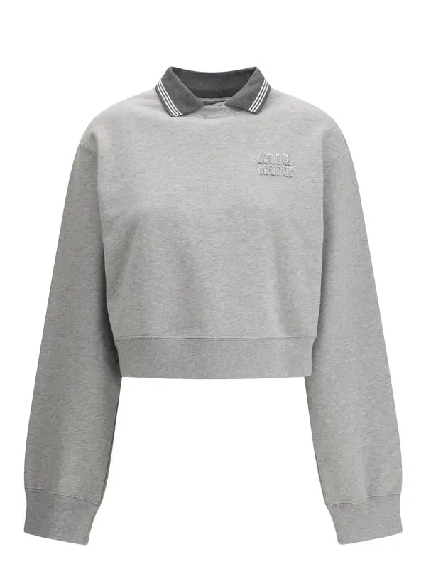 Miu Miu Embroidered Logo Collared Sweater - Gray