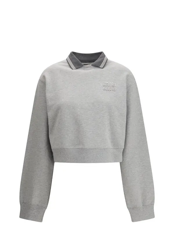 Miu Miu Embroidered Logo Collared Sweater - Gray