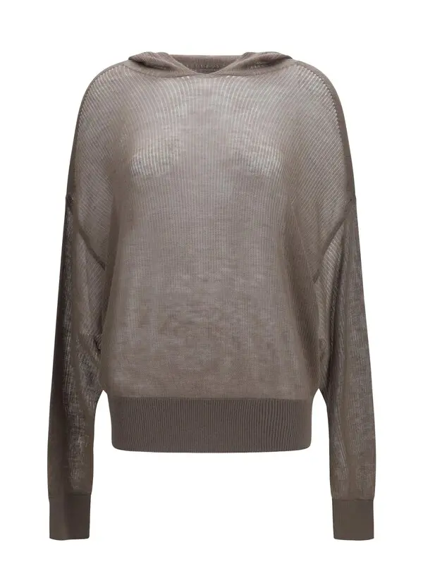 Rick Owens Semi-sheer Knit Hoodie With Ribbed Details - Gray