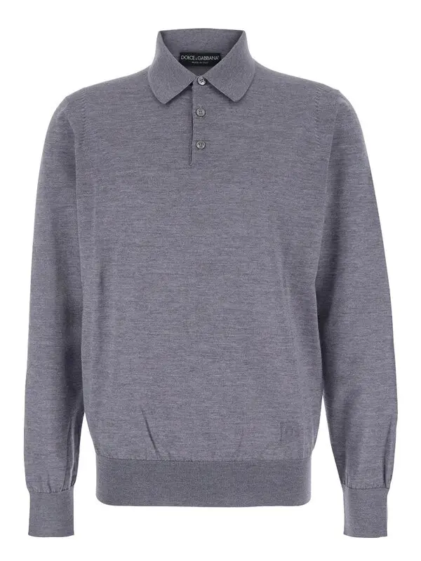 Dolce & Gabbana Grey Polo Shirt With Classic Collar And Tonal Logo Embroidery On The Front In Wool - Multicolor