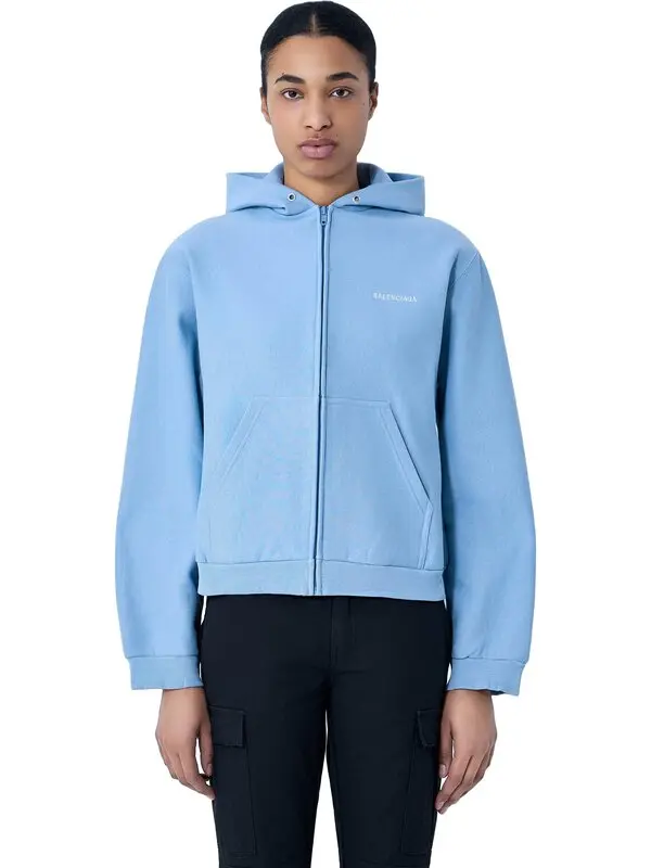 Balenciaga Zip-up Hoodie With Drawstring Hood - Blue
