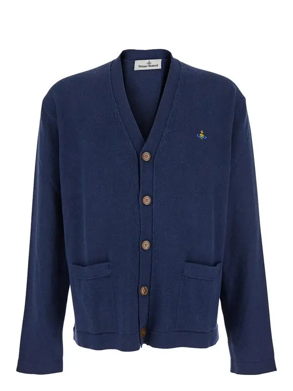 VIVIENNE WESTWOOD Cotton V-neck Cardigan With Orb Emblem - Multicolor